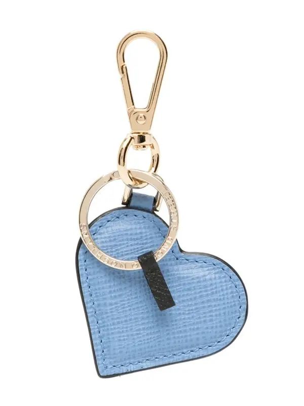 Smythson Heart Leather Keyring - Blue