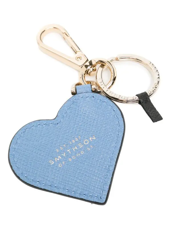 Smythson Heart Leather Keyring - Blue