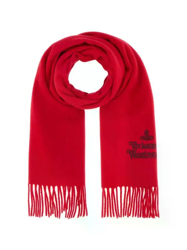 VIVIENNE WESTWOOD Orb Embroidered Fringed Scarf