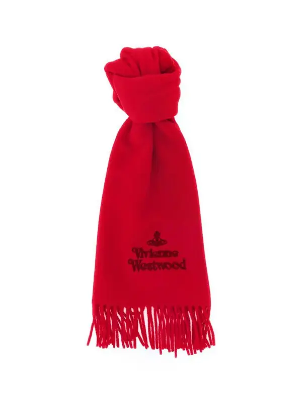 VIVIENNE WESTWOOD Orb Embroidered Fringed Scarf