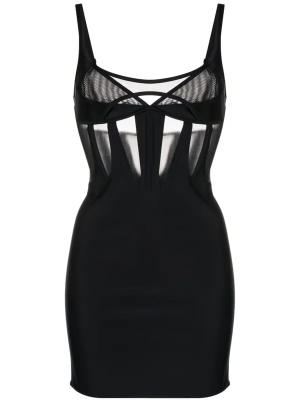 MUGLER Tulle-paneled Jersey Corset Minidress - Black