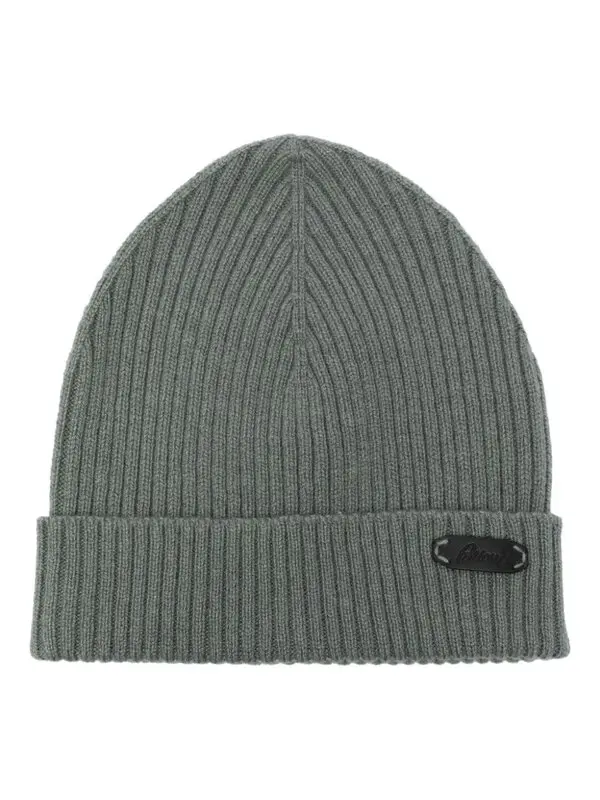 Brioni Logo-patch Ribbed-knit Beanie - Green