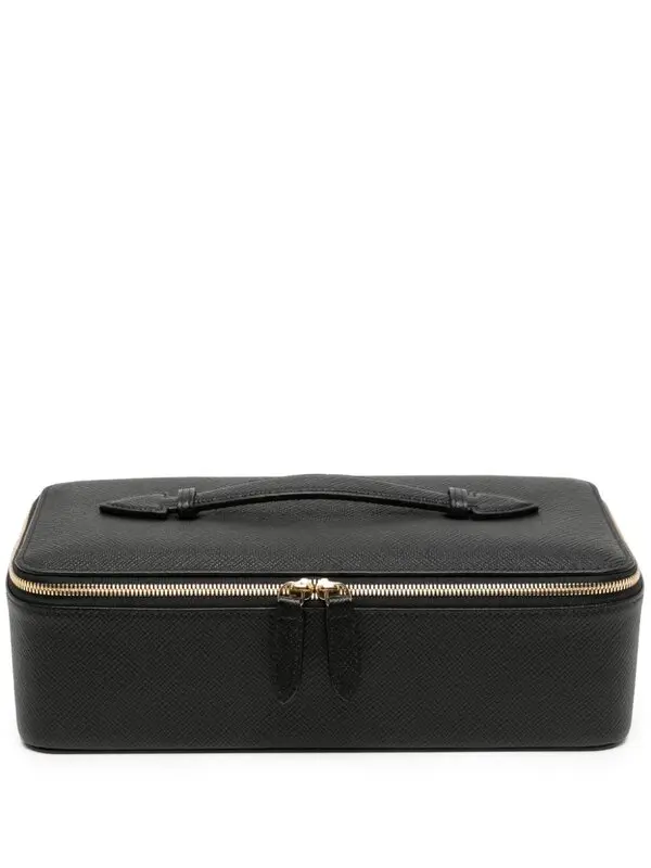 Smythson Panama Leather Jewellery Travel Case - Black
