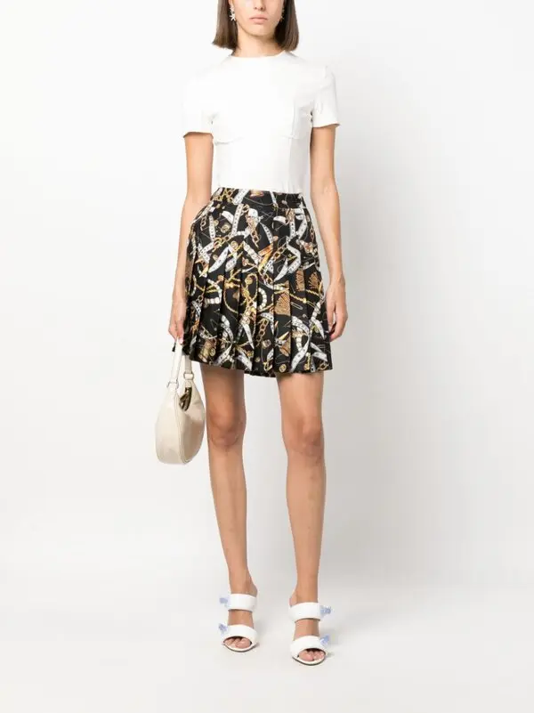 Moschino Silk Chain-link Print Knife-pleat A-line Skirt