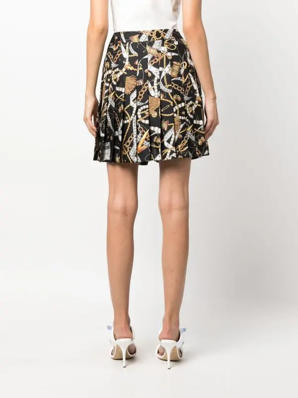 Moschino Silk Chain-link Print Knife-pleat A-line Skirt