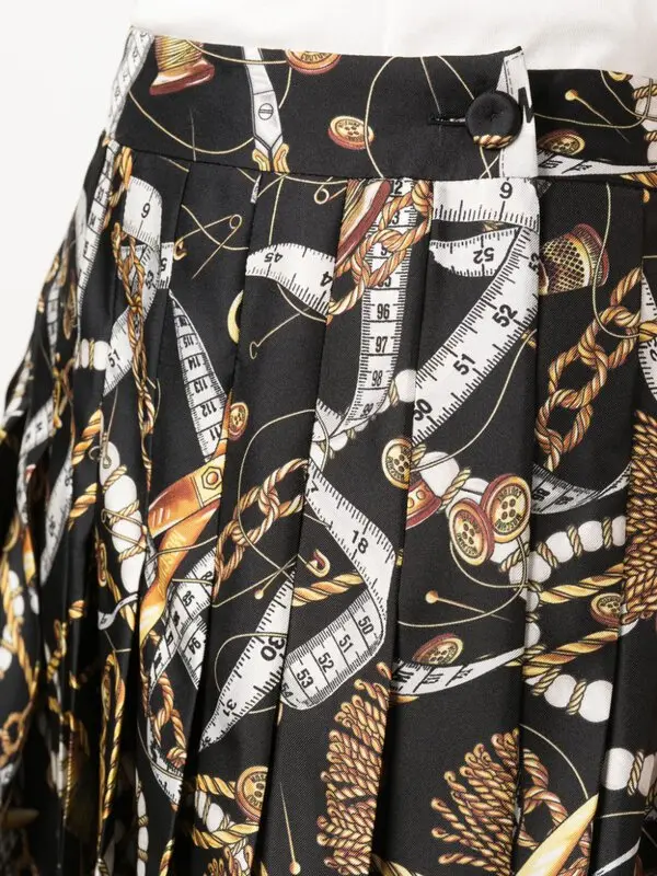 Moschino Silk Chain-link Print Knife-pleat A-line Skirt