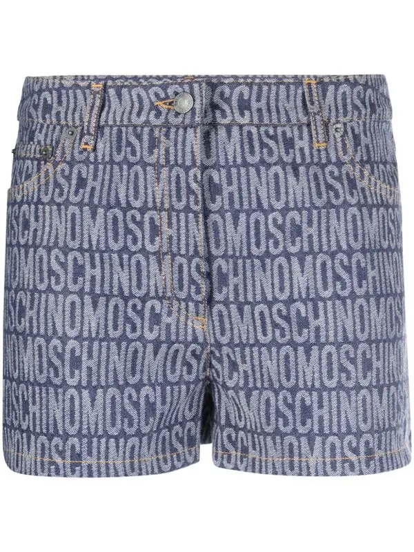 Moschino Monogram Jacquard Denim Shorts - Blue