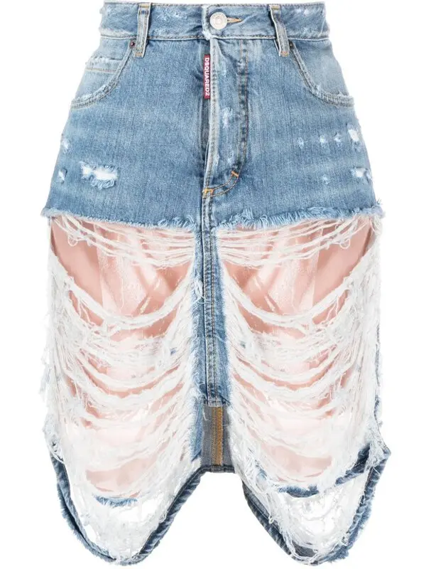 Dsquared2 Distressed Denim Skirt - Blue