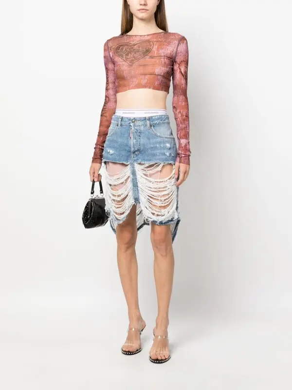 Dsquared2 Distressed Denim Skirt