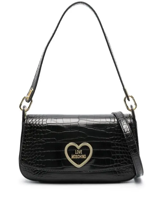 Moschino Logo-plaque Crocodile-effect Bag - Black