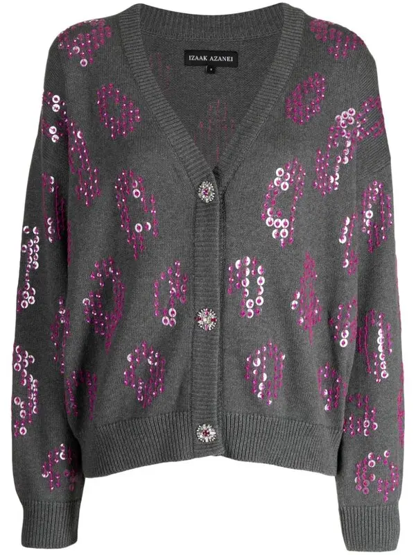 IZAAK AZANEI Sequin-embellished Cotton Cardigan - Grey