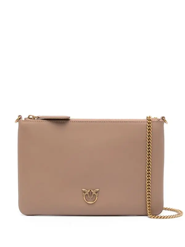 Pinko Love Birds Plaque Leather Crossbody Bag - Neutrals