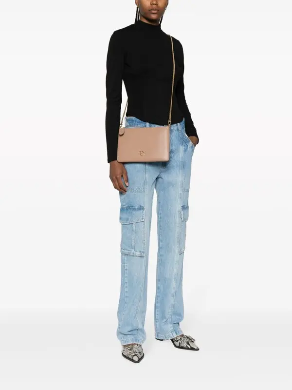 Pinko Love Birds Plaque Leather Crossbody Bag - Neutrals