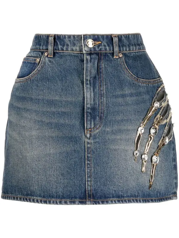 AREA Claw Cut Denim Miniskirt