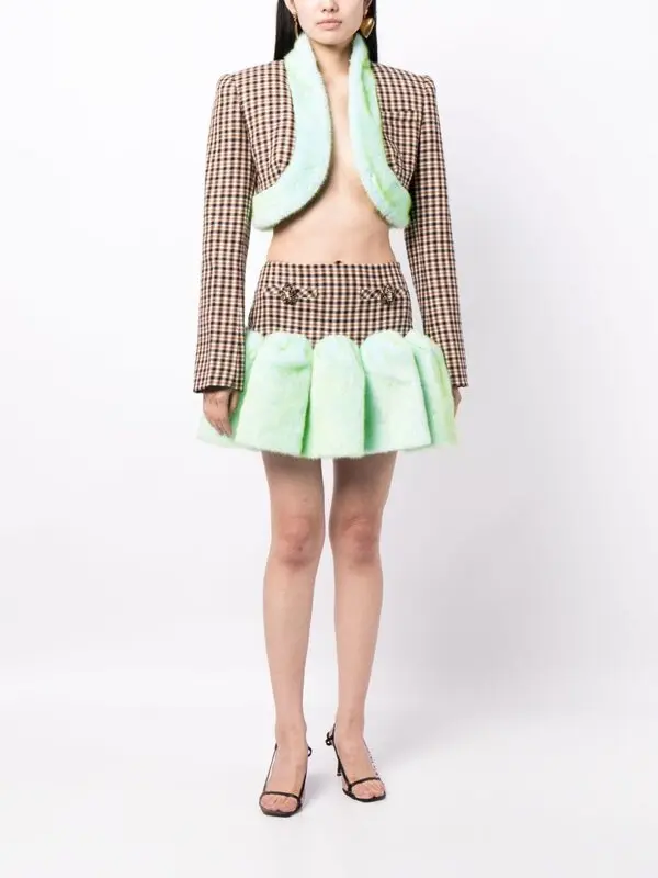 AREA Faux-fur Trim Cropped Jacket - Brown