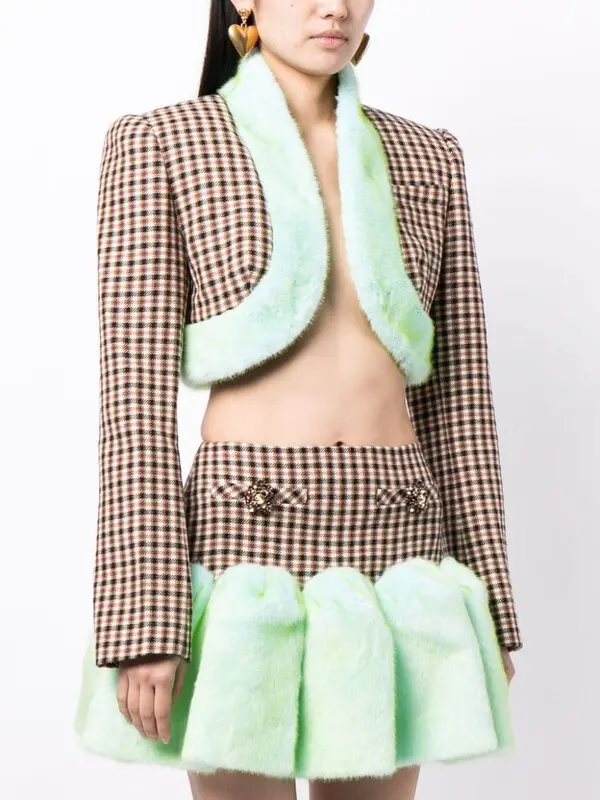 AREA Faux-fur Trim Cropped Jacket - Brown