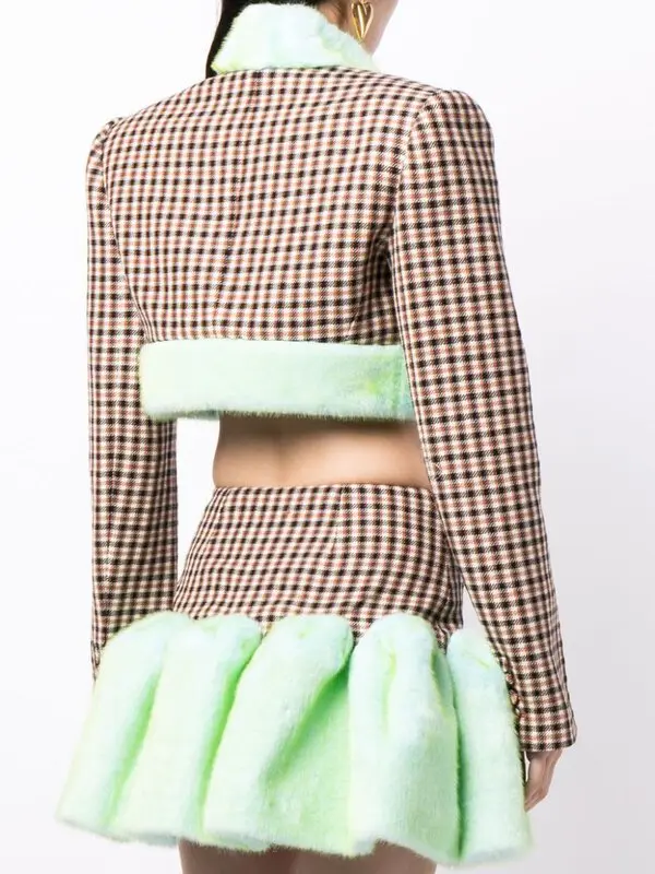 AREA Faux-fur Trim Cropped Jacket - Brown