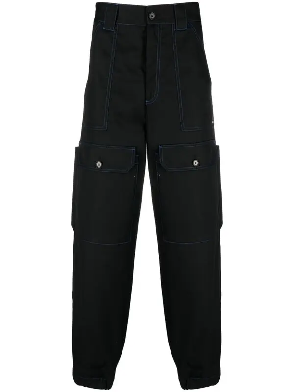 MSGM Contrasting-stitch Logo-patch Trousers