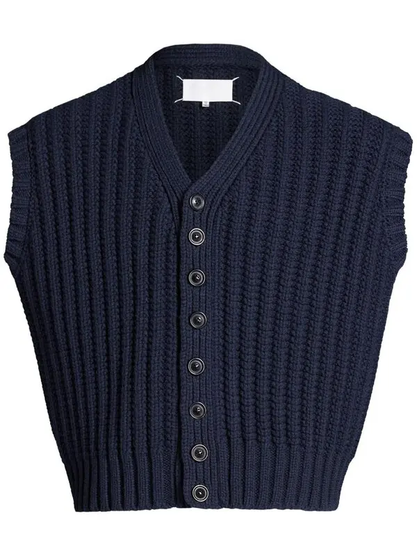 MAISON MARGIELA Ribbed-knit Wool Vest - Blue