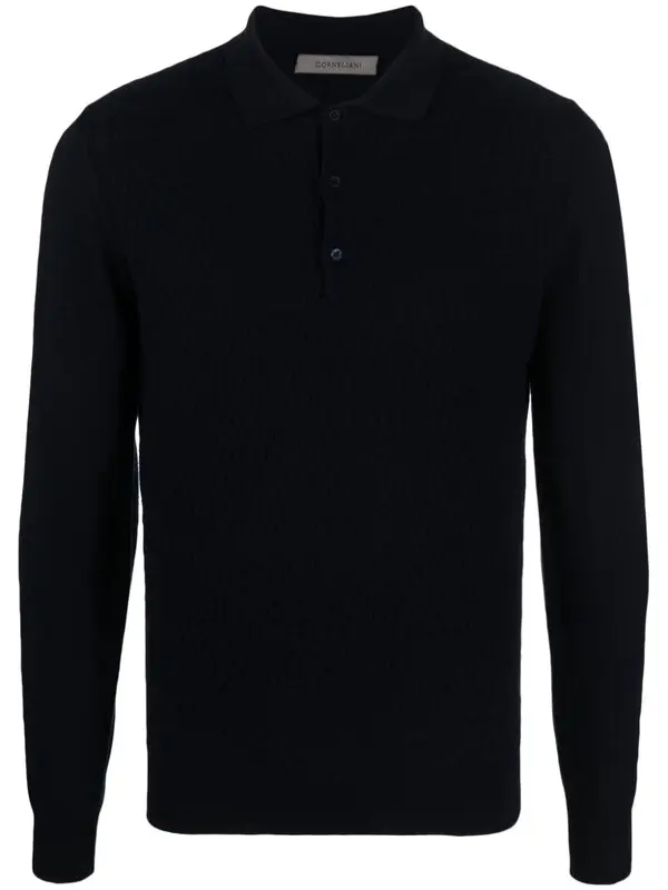 Corneliani Virgin Wool Polo Shirt - Blue