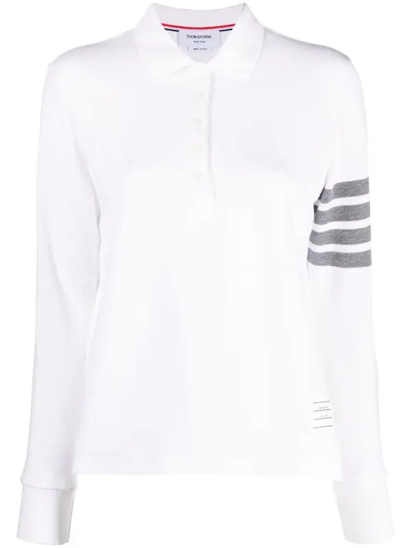 Thom Browne 4-Bar Long-Sleeved Polo Shirt In White - 50% Off