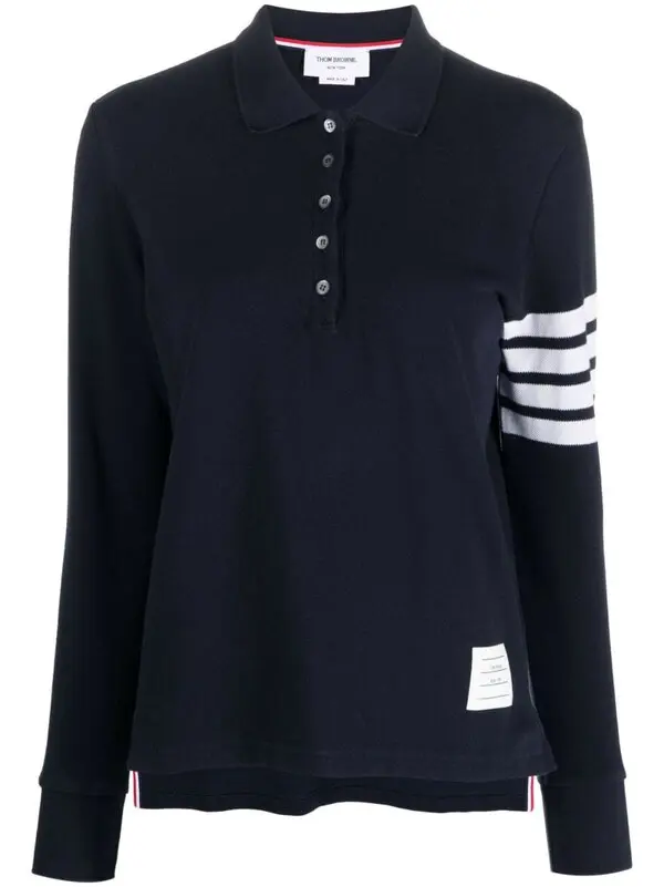 Thom Browne 4-Bar Long-Sleeved Polo Shirt In Blue - 50% Off