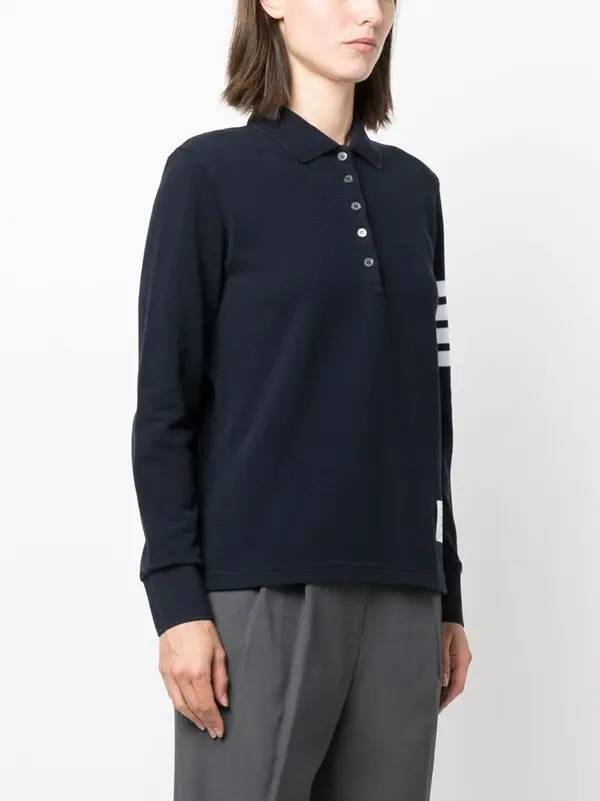 Thom Browne 4-Bar Long-Sleeved Polo Shirt In Blue - 50% Off