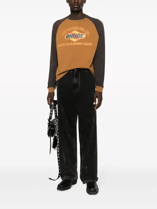 Rhude Logo-print Two-tone Stretch-cotton T-shirt