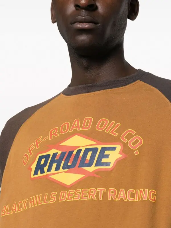 Rhude Logo-print Two-tone Stretch-cotton T-shirt