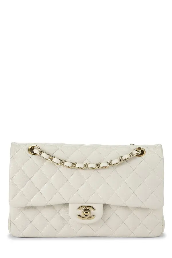 Chanel Quilted Caviar Classic Double Flap Medium - White