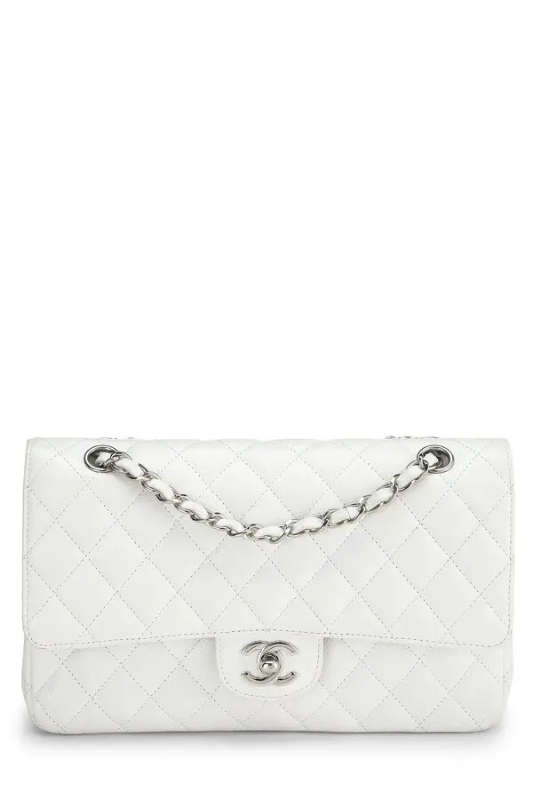 Chanel Quilted Caviar Classic Double Flap Medium - White