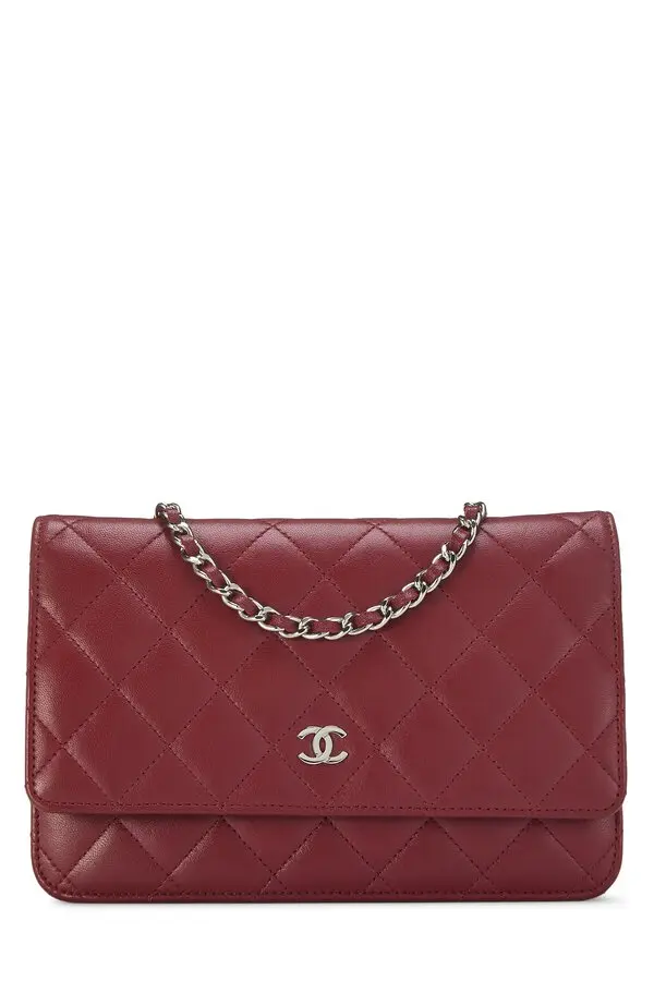 Chanel Quilted Lambskin Classic Wallet On Chain - Red