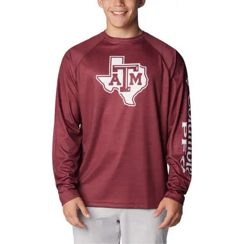 Columbia Texas A&m Aggies Pfg Terminal Tackle Omni-shade Raglan Long Sleeve T-shirt - Maroon