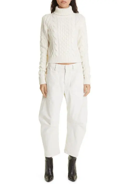 NILI LOTAN Andrina Wool & Cashmere Cable Turtleneck Sweater