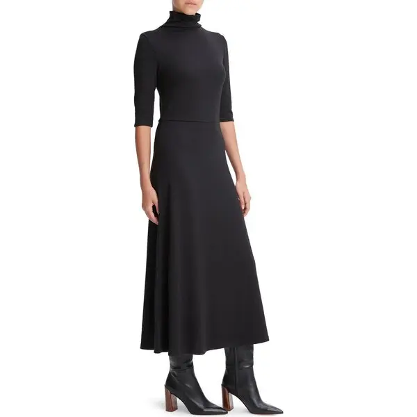 Vince Turtleneck A-line Maxi Dress - Black