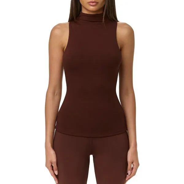 Naked Wardrobe Sleeveless Mock Neck Top - Chocolate