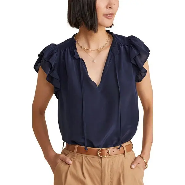 Vineyard Vines Cupro & Silk Flutter Sleeve Top