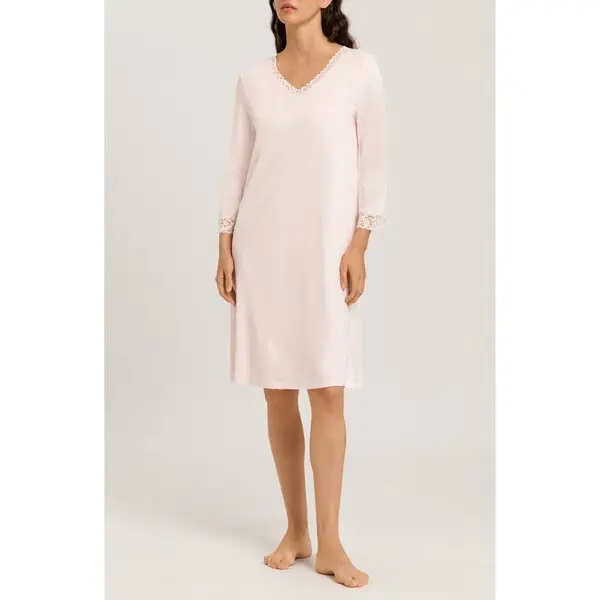 Hanro Moments V-neck Cotton Nightgown - Crystal Pink