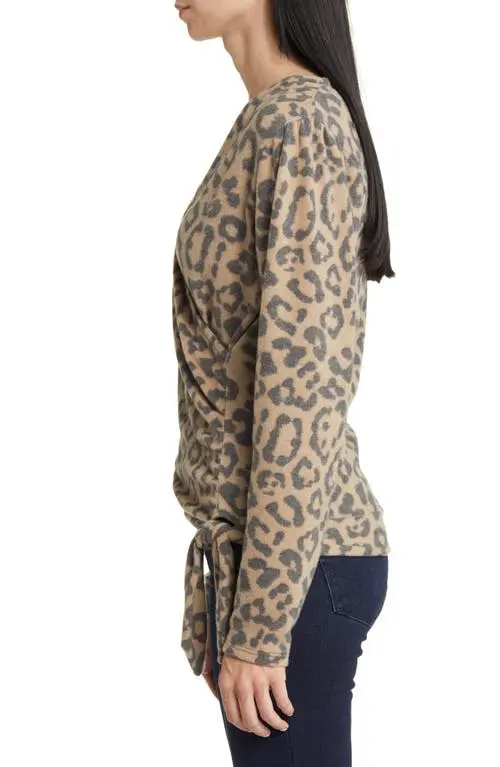 Loveappella Faux Tie Wrap Top - Camel/charcoal