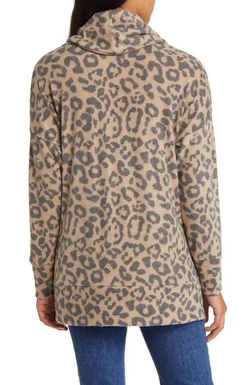 Loveappella Cowl Neck Tunic - Camel/charcoal