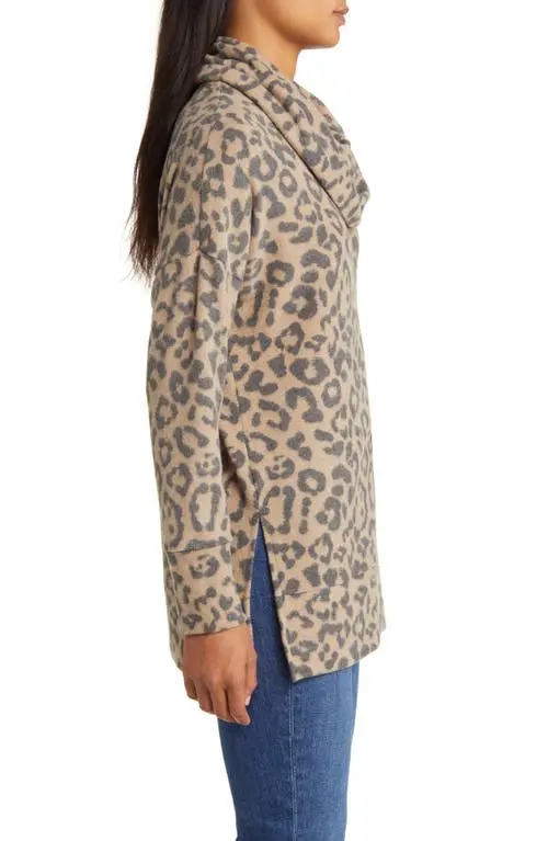 Loveappella Cowl Neck Tunic - Camel/charcoal