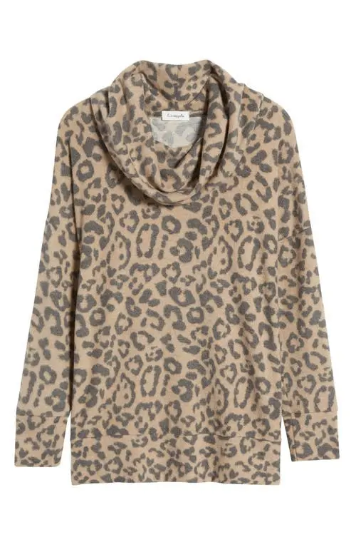 Loveappella Cowl Neck Tunic - Camel/charcoal