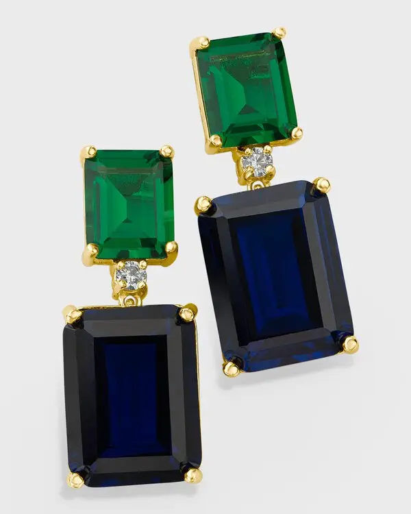 KENNETH JAY LANE Emerald-cut Cubic Zirconia Drop Earrings - Blue & Green