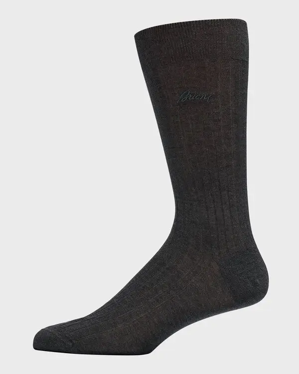 Brioni Ribbed Cotton Crew Socks - Flannel
