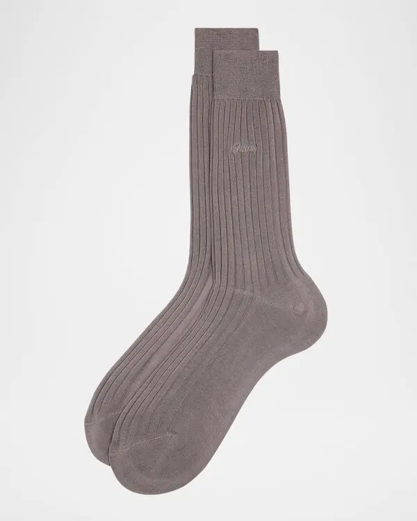 Brioni Ribbed Cotton Crew Socks - Medium Grey