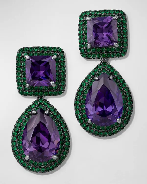 KENNETH JAY LANE Double-trim Cubic Zirconia Dangle Earrings - Purple & Green
