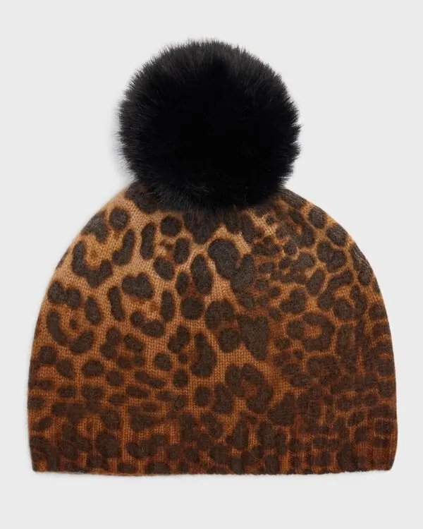Sofia Cashmere Leopard Print Beanie - Camel Leopard