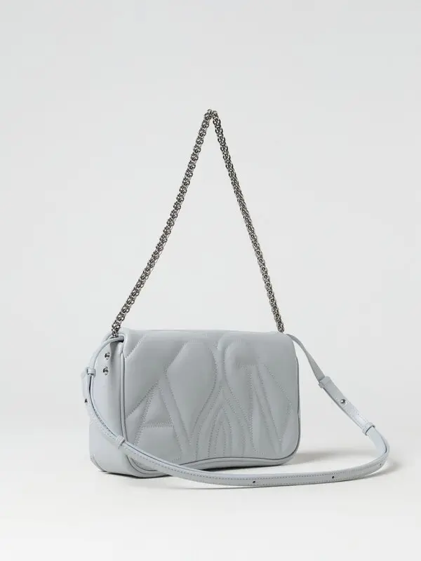 Alexander McQueen Seal Bag In Leather With Quilted Monogram - Ice