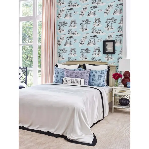 Gingerlily X Sheila Bridges Harlem Toile Silk Pillowcase, Standard - Blue