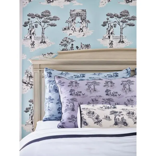 Gingerlily X Sheila Bridges Harlem Toile Silk Pillowcase, Standard - Blue